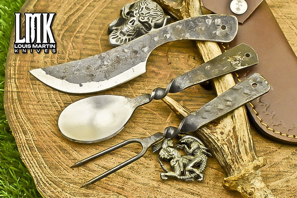 LMK Hand Forged Antique Table Set D2 Tool Steel Carbon Engraving Lot of 3 Hiking | eBay