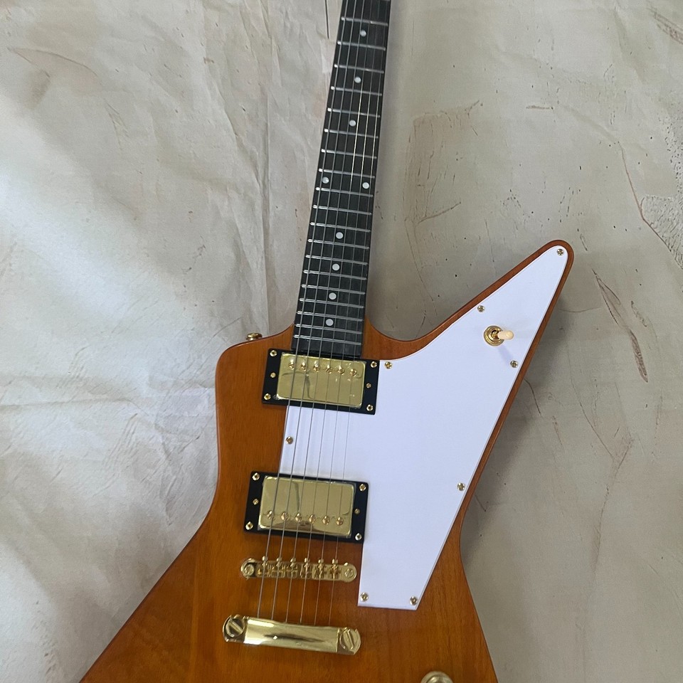 US Ship Explorer Shape Electric Guitar Natural Wood Finish with Gold ...