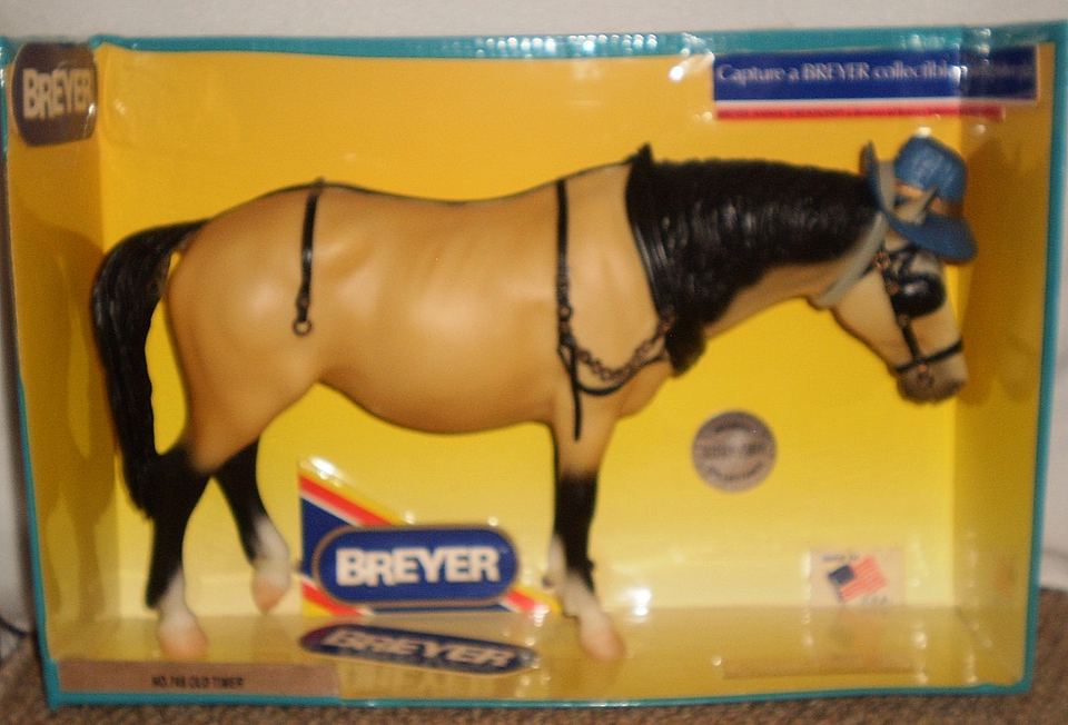 BEAUTIFUL BREYER - 1998 - BUCKSKIN OLD TIMER WITH BLUE HAT IN HALF BOX ...