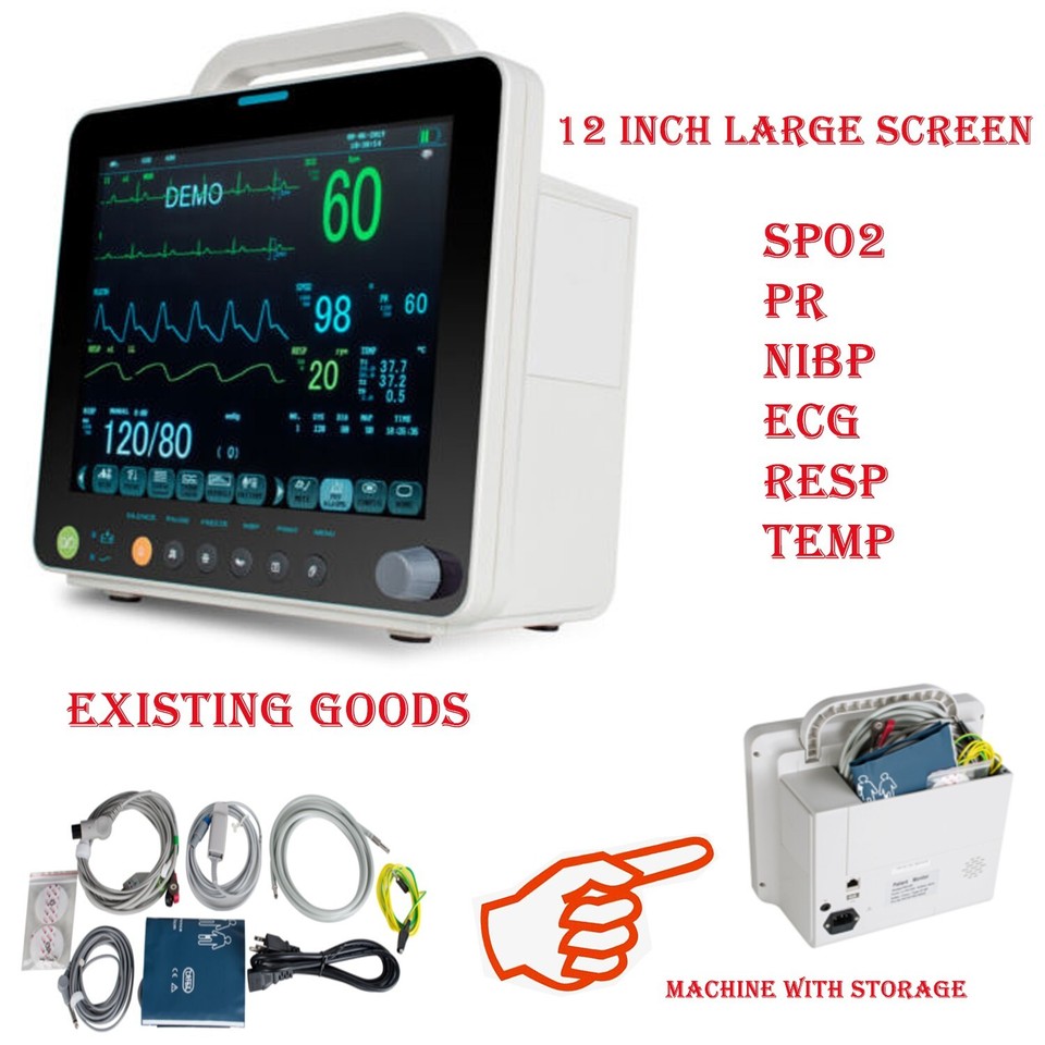 USA 12'' Portable Patient Monitor Vital Signs SPO2/NIBP/ECG/RESP/TEMP ...