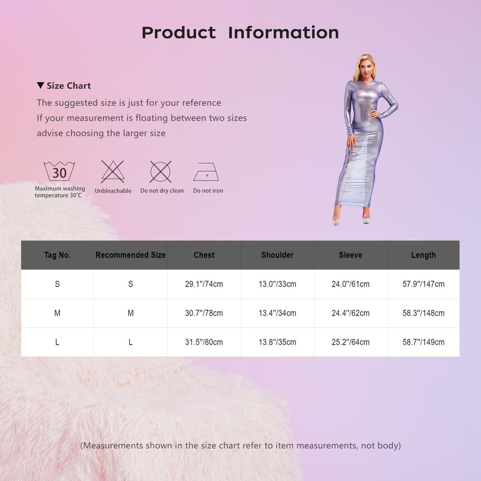 Women Sheer Dress Long Shiny Metallic Sleeve Clothes See Through ...