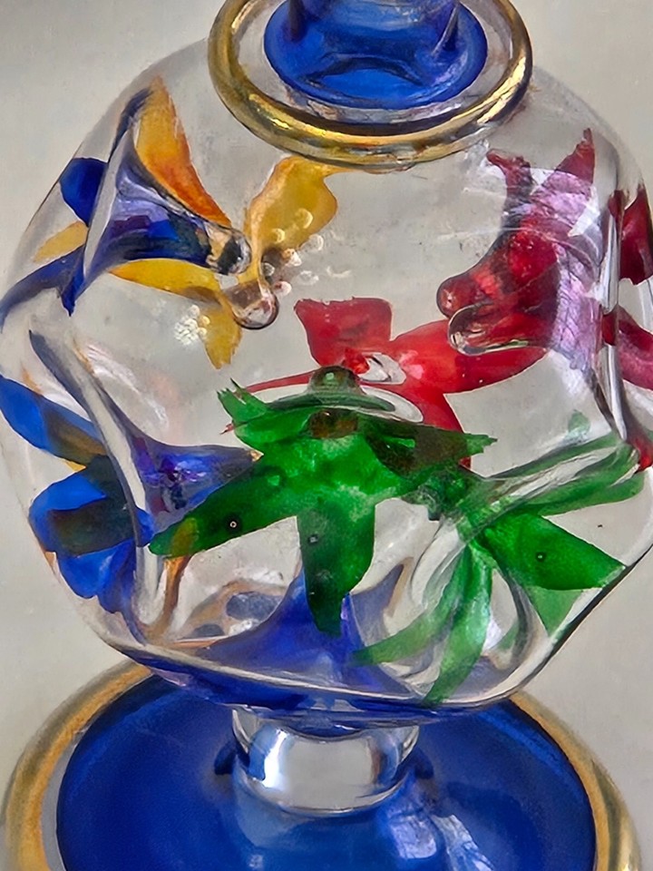 Darling Colorful Glass Scent Bottle-Hand Blown & Painted-Gold Trim ...