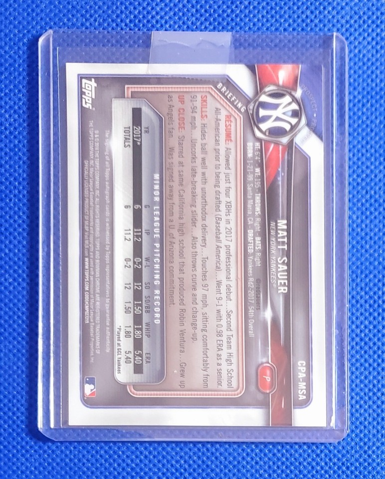 Matt Sauer 2018 Bowman Chrome 1st Auto #CPA-MSA New York Yankees ...