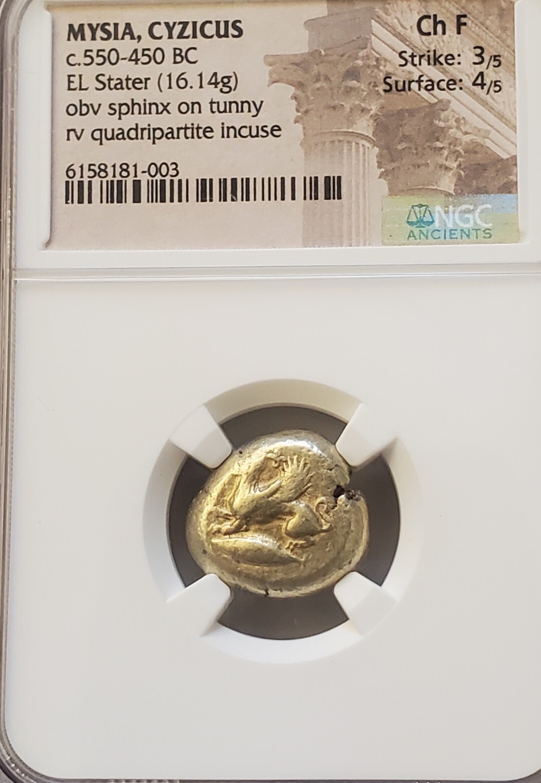 Mysia Cyzicus Sphinx Electrum Stater NGC Choice Fine Ancient Gold Coin ...