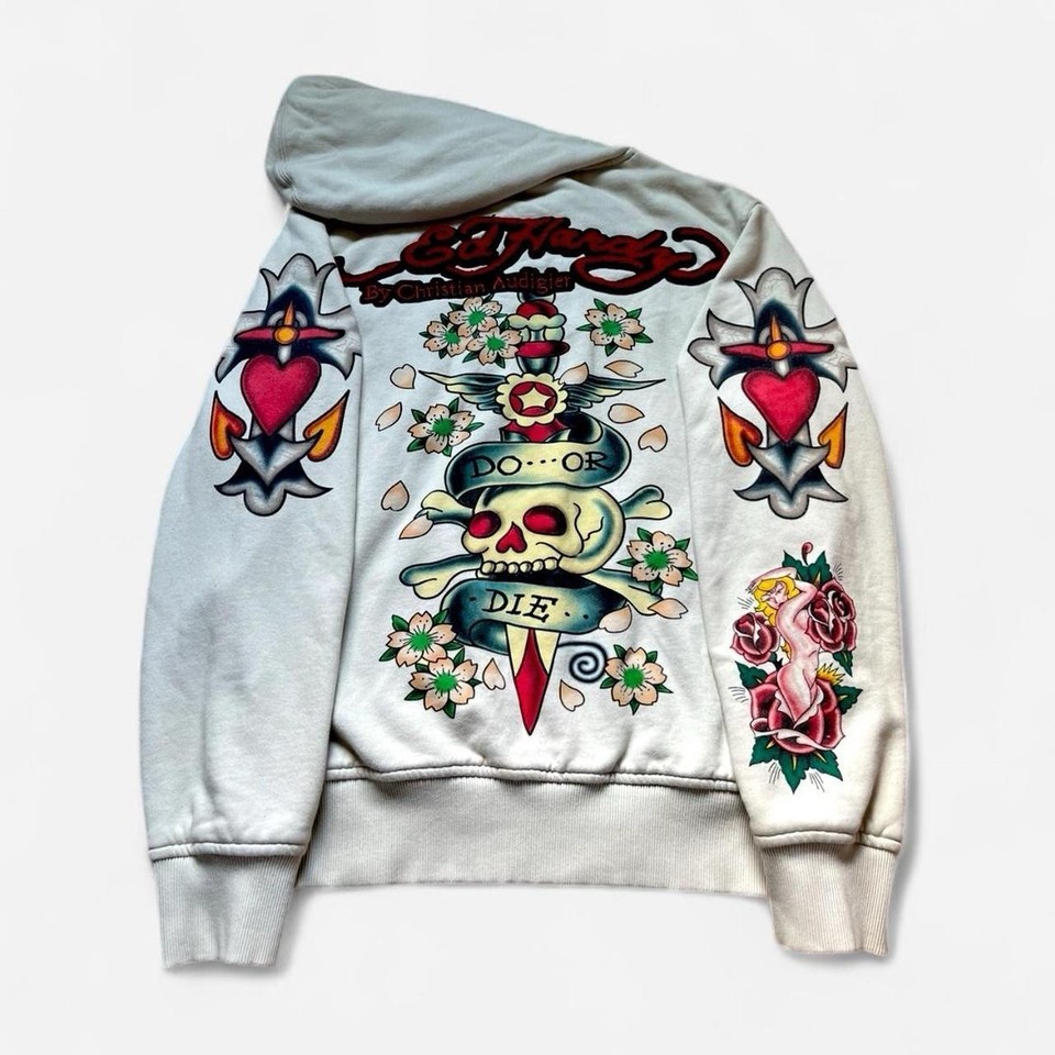 Rare 2000s Ed Hardy zip up hoodie reversible size large men’s small ...