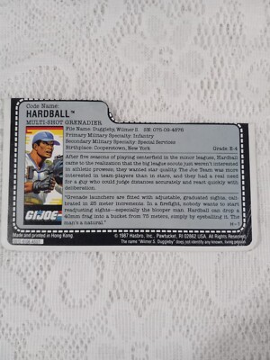 Gi Joe Vintage 1988 Hardball Multi-Shot Grenadier Cut File Card H 1 | eBay