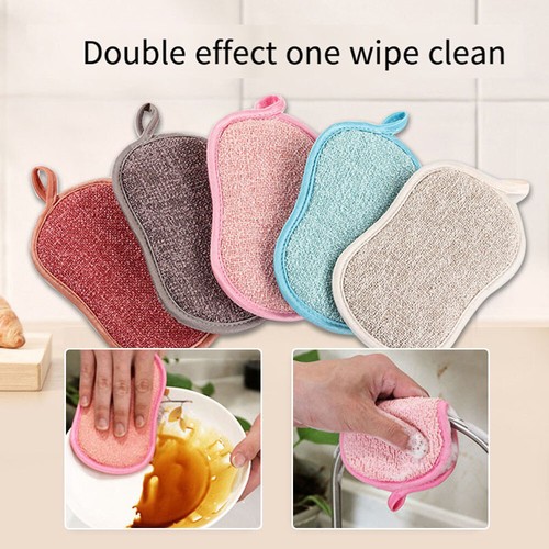1PC Reusable Double Side Sponge Dish Washing Scour Kitchen Cleaning ...