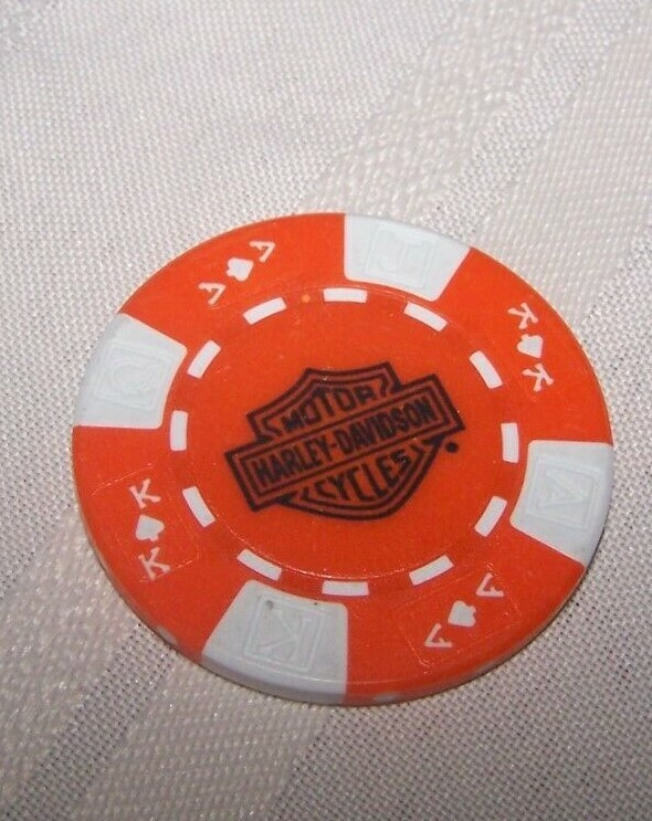 HONOLULU HD~Hawaii~Harley Davidson Poker Chip ~(ORANGE/White AKQJ ...