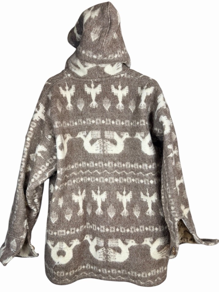 Vintage Ecuador Wool Hoodie Jacket Brown Cream Aztec Native Bird ...