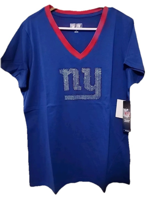 NEW Women's NFL Rhinestone Shirt, Sparkly Sequin V Neck, NY Giants, New ...