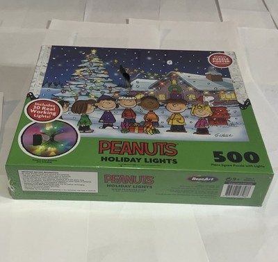 Peanuts Holiday Lights Light Up 500 Piece Christmas Puzzle Damaged Box ...