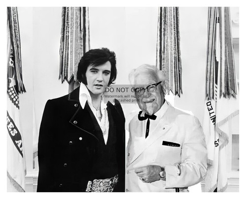 ELVIS PRESLEY AND COLONEL SANDERS KFC 8X10 B&W CELEBRITY LANDSCAPE ...