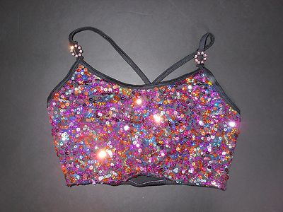NWOT Black multicolor Sequin Bra Top front lined tie crisscross back ...