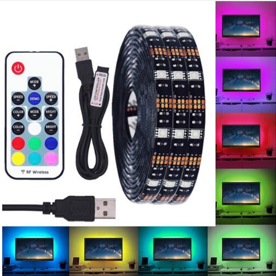 USB LED Strip RGB 5V TV Backlight 5050 LED Strip Light + USB Remote ...