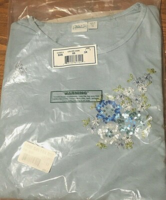 NEW Haband brand Light Blue Short Sleeve Shirt w/ flowers Women's 3X ...