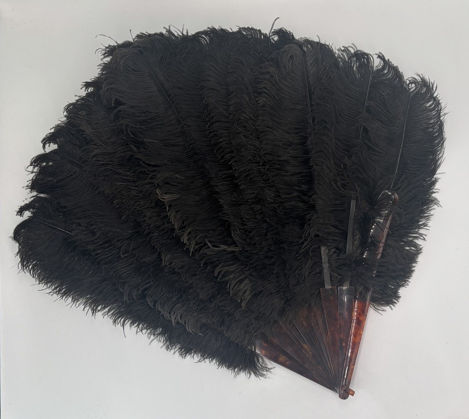 Early 1900s Antique Black Ostrich Feather Hand Fan - Victorian Mourning ...
