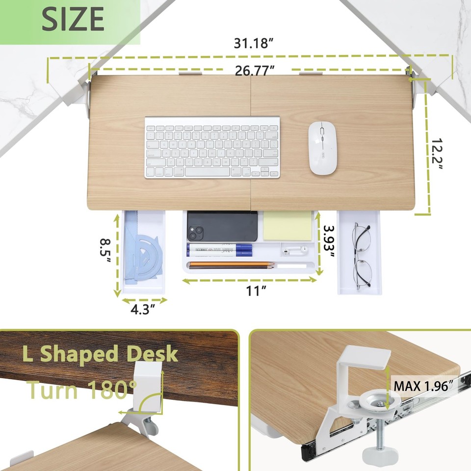 Keyboard Tray Under Desk, Ergonomic Corner Keyboard Tray with 180 ...