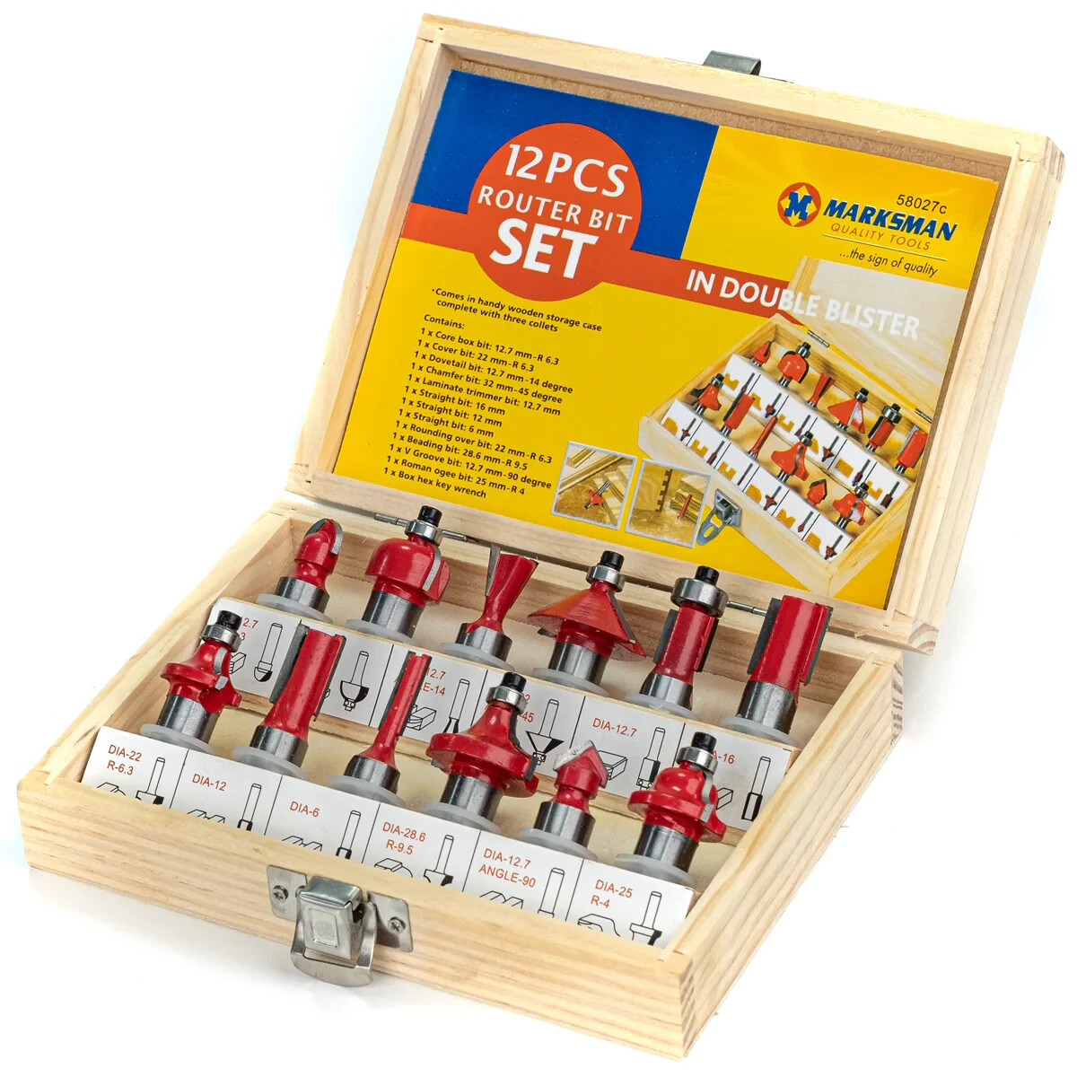 12pc 1/2 Router Bit Set Tct Router Cutter Shank Tungsten Carbide Tipped ...