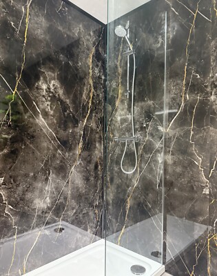 Black Gold Marble 1000mm Wide Shower Panel PVC Bathroom Wall Cladding ...