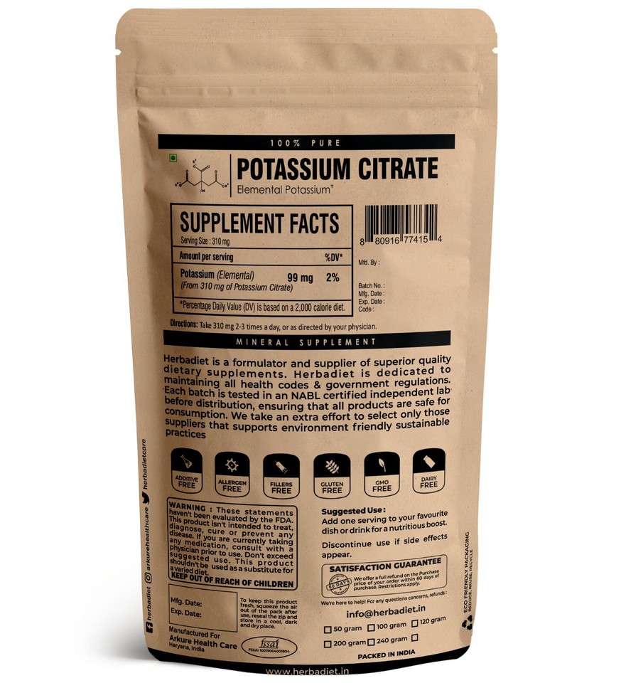 Potassium Citrate Powder - Essential Potassium - Unflavored - 310mg per ...