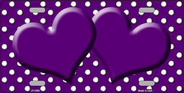 Purple White Polka Dot Center Hearts Metal Novelty License Plate Tag ...