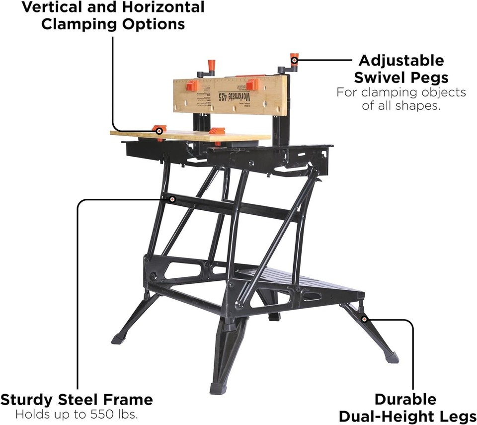 Portable Workbench, Workmate Folding Workbench, 550 lb. Capacity with ...