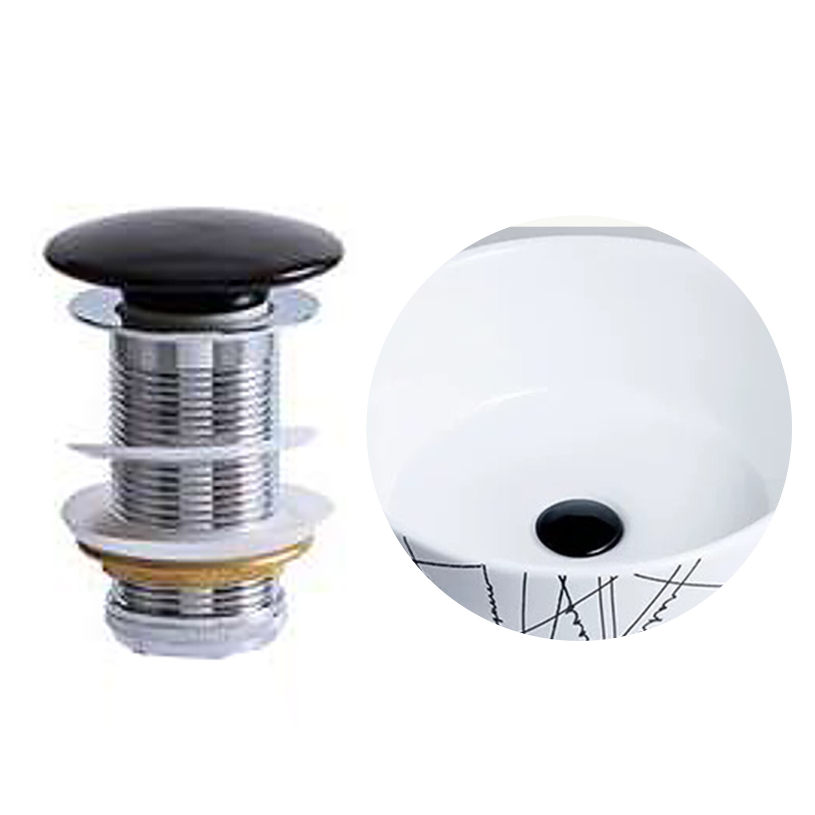 32mm Gloss Black Basin Ceramic Pop Up Waste Bathroom Sink Push Plug NO ...