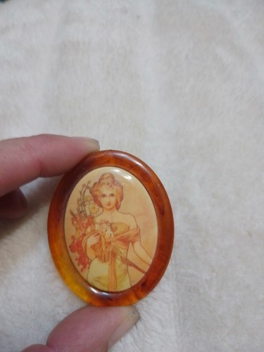 Vintage Art Deco Style Amber Plastic Painted Brooch | eBay Australia