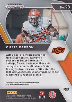 Chris Carson 2021 Prizm Draft Picks Football - #98 - Oklahoma State ...