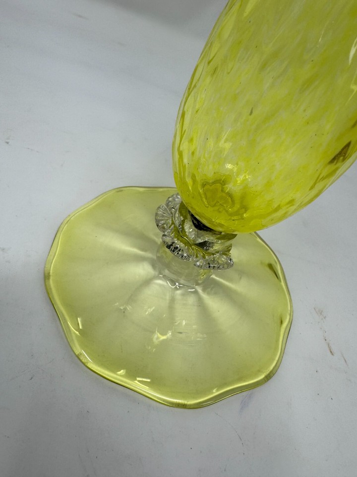 Vintage Fenton Vaseline Glass Ruffled Vase 11” Tall Uranium colored Art ...