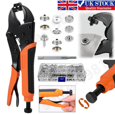 176pcs Heavy Duty Snap Fasteners Pliers Press Studs Kit Leather Button ...