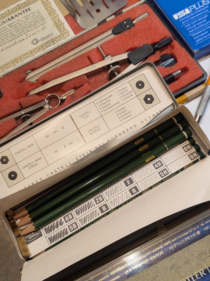 Vintage Drafting Supplies Faber Castell, Mars Pencils Gramercy Compass ...