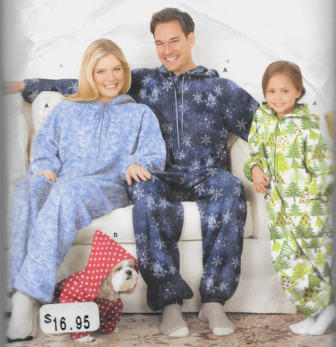 Simplicity 1731A Family One Piece Pajamas Pattern Dog Child Teen Adult ...