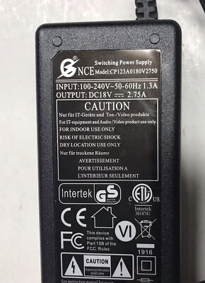 NCE CP123A0180V2750 18V 2,75A IT-EQUIPMENT VIDEO POWER SUPPLY ADAPTER ...