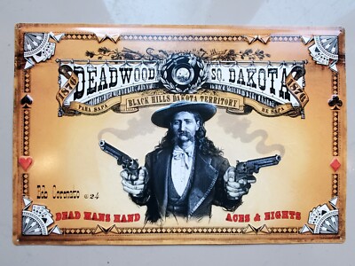 Deadwood South Dakota embossed tin sign Bob Coronato cowboy art Wild ...