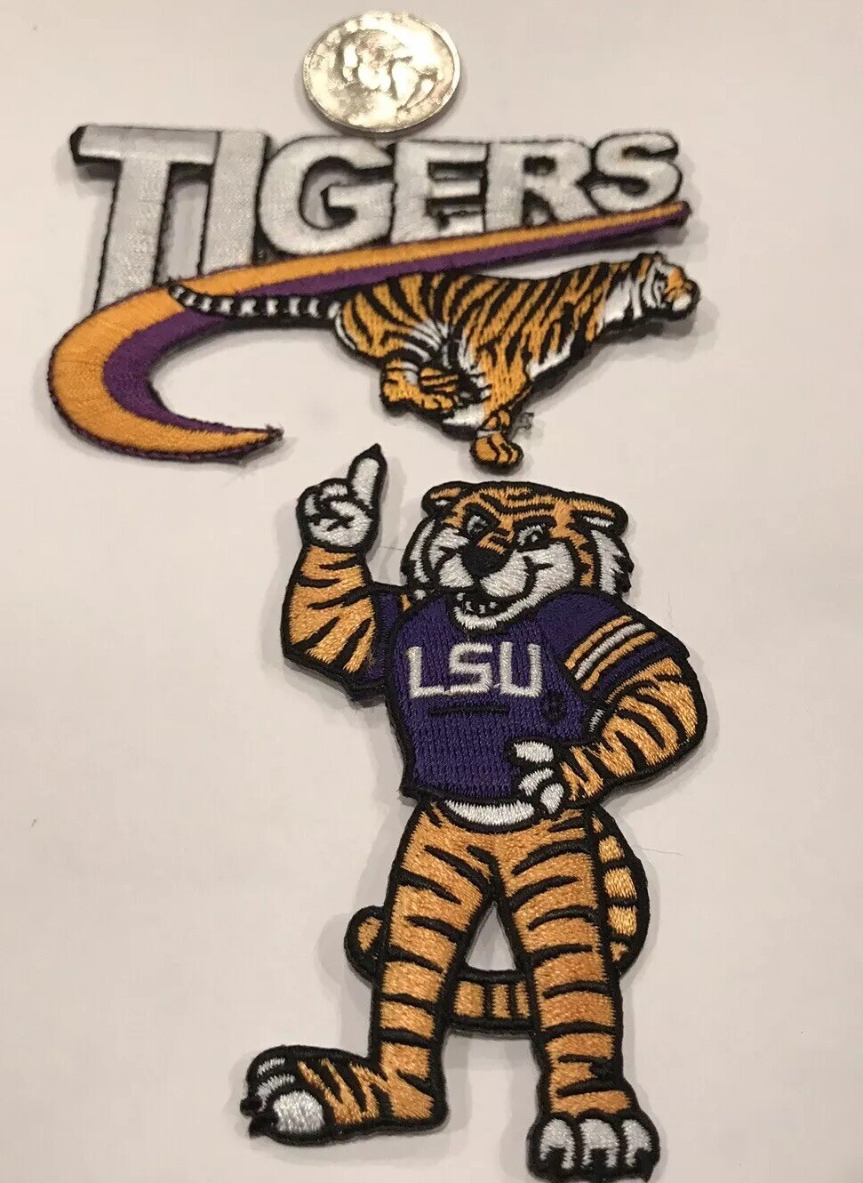 (2)- LSU TIGERS VINTAGE EMBROIDERED IRON ON PATCHES 3.25” x 2” & 3.25”x ...