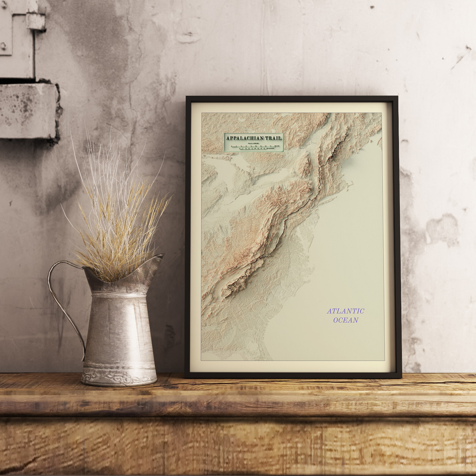 Appalachian Trail Map, Appalachian 2D Relief Map - 2D Flat Print | eBay
