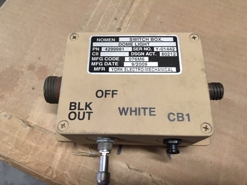 York Electrical Dome Light, Switch Box NSN:6110-01-566-9819 P/N ...