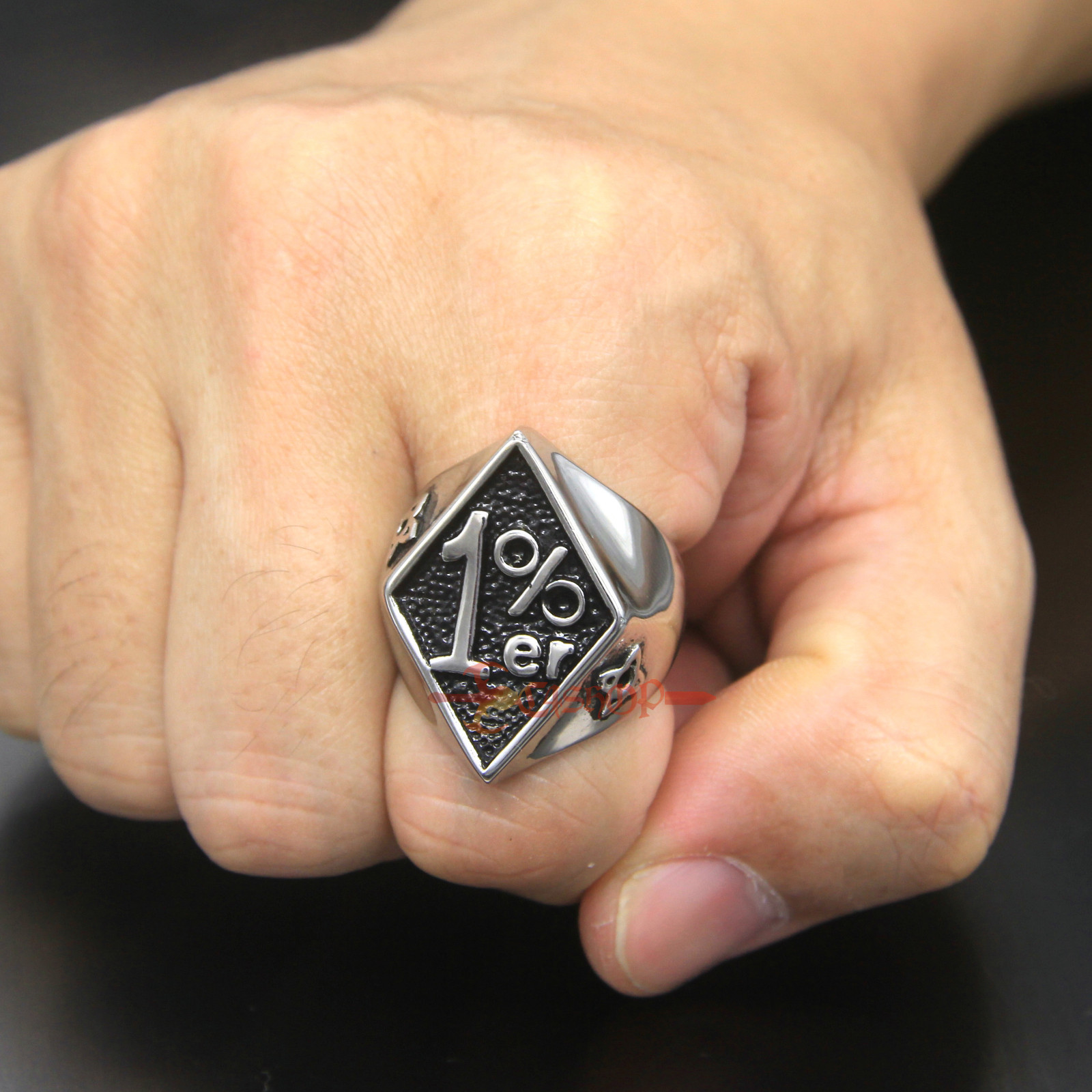 Men's Retro 1%er Outlaw Motor Biker One Percenter Ring Silver Black ...