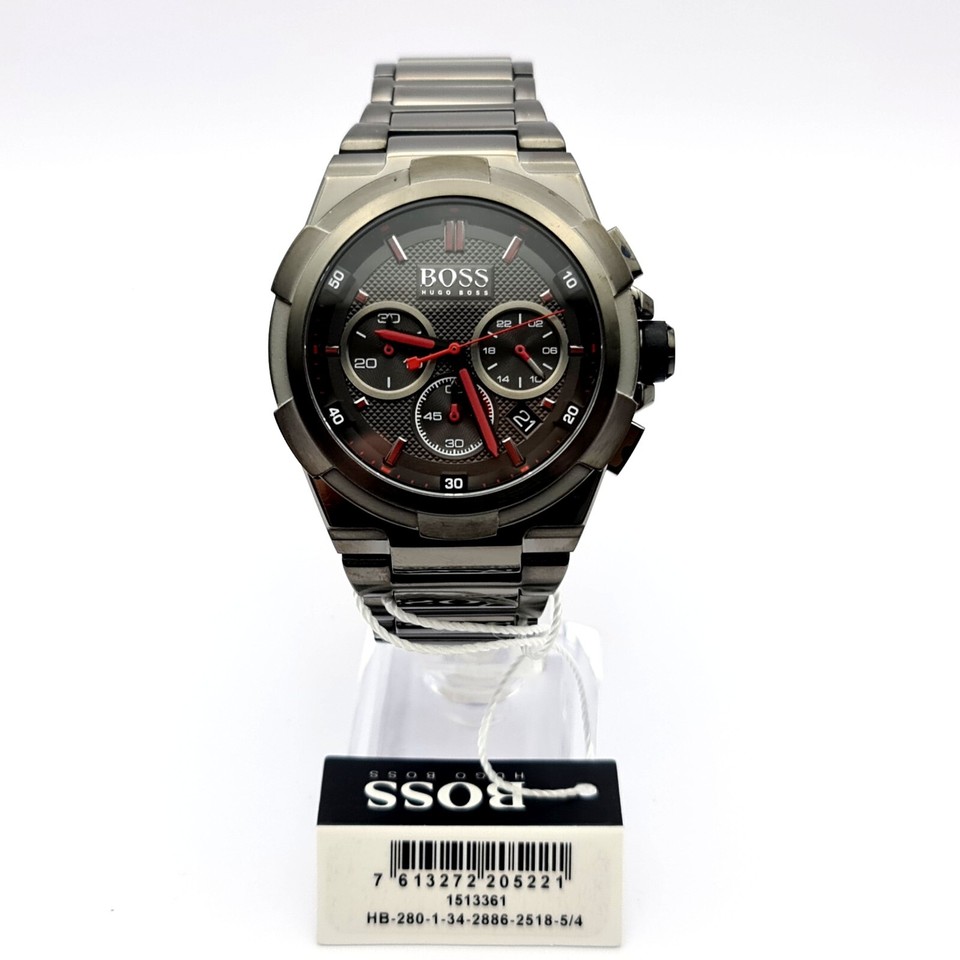 NEW BOSS SUPERNOVA 1513361 STAINLESS STEEL GREY & RED MENS WATCH | eBay