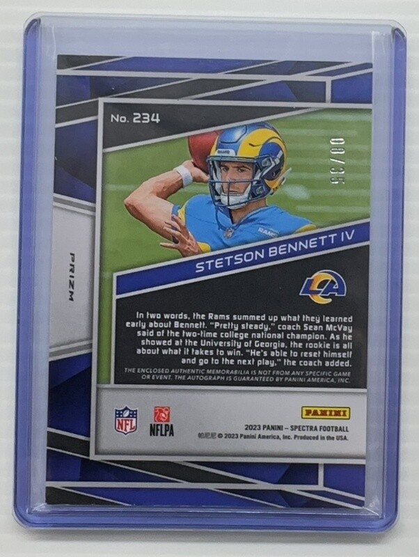 2023 Spectra Stetson Bennett IV Neon Green Prizm Rookie Patch Auto RC ...