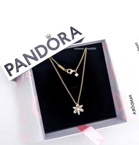NEW Authentic PANDORA Gold Sparkling Herbarium Flower Pendant Necklace ...