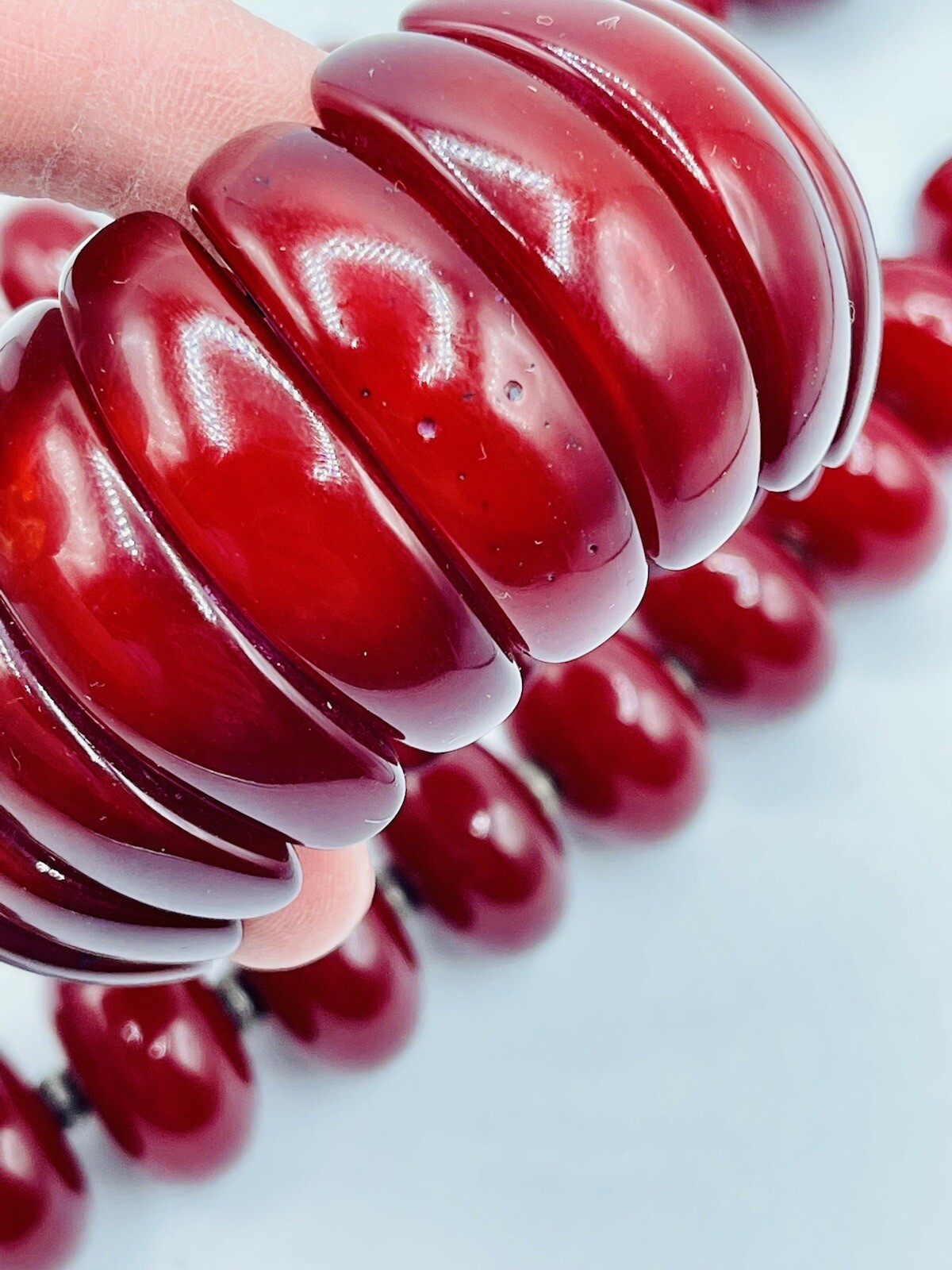 Vintage Cherry Red Lucite Bead Necklace 24” & Stretch Bracelet ...