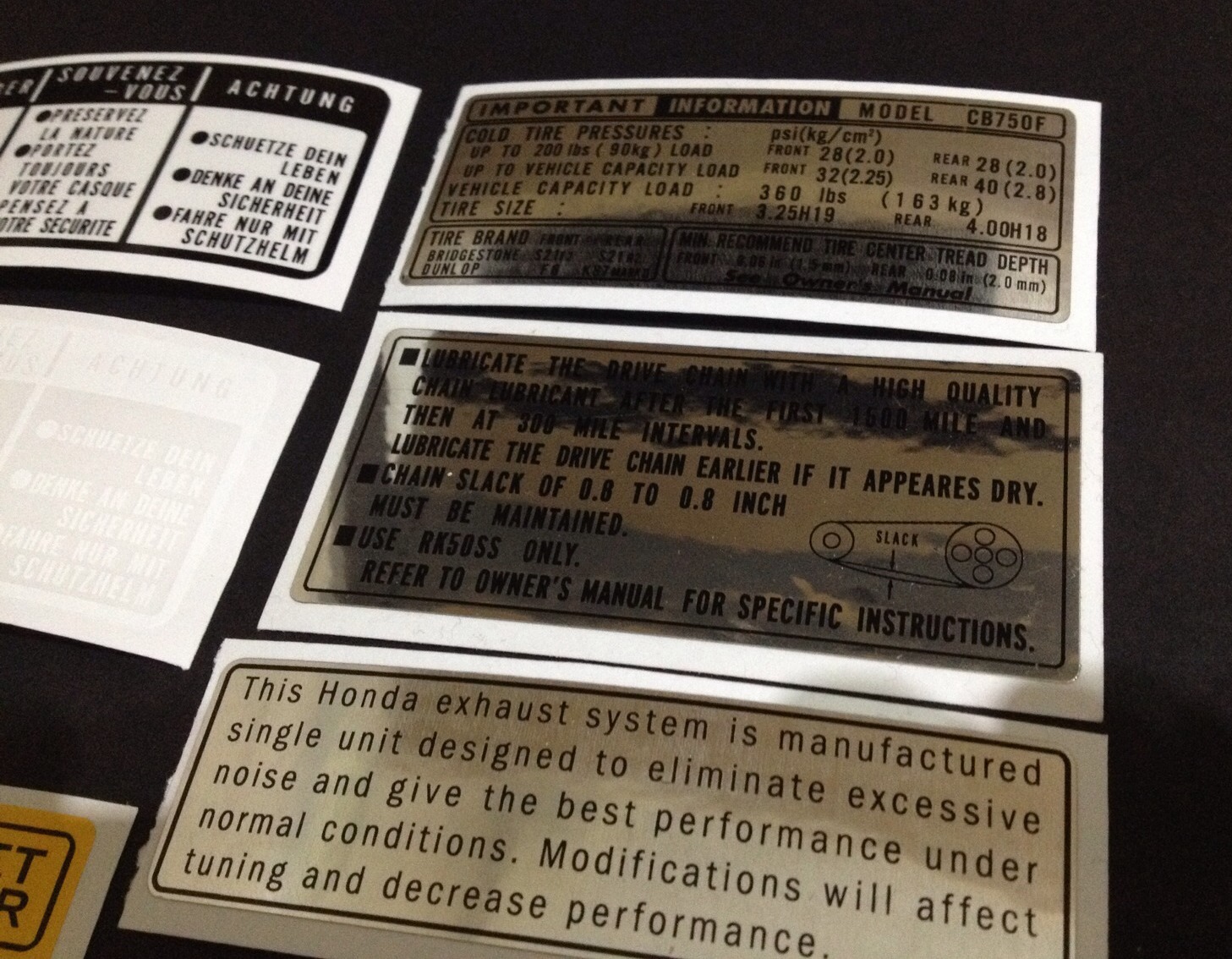 CB750 F1 CB750 FOUR SUPER SPORT 1976/1977 "WARNING KIT DECALS" | eBay