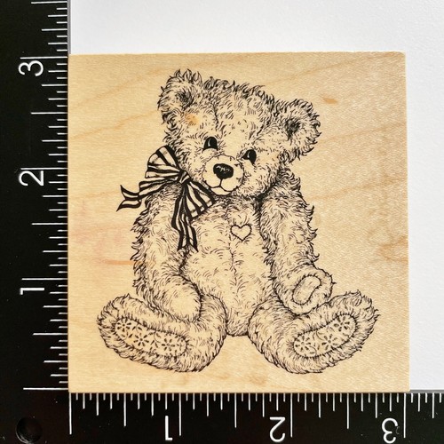 PSX Designs Stuffed Teddy Bear Ribbon Bow Heart G1174 Wood Mounted ...