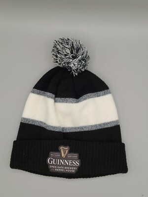 Guinness Harp Logo Beanie Embroidered Knit Premium Pom-Pom Rare Striped ...