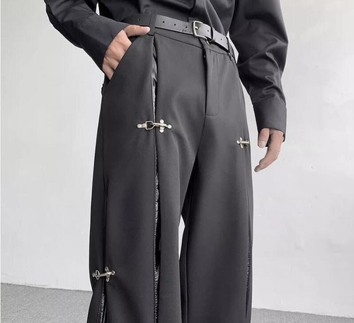 Hot Mens Fashion Punk Gothic Metal Decor Pleated Loose Suit Pants ...