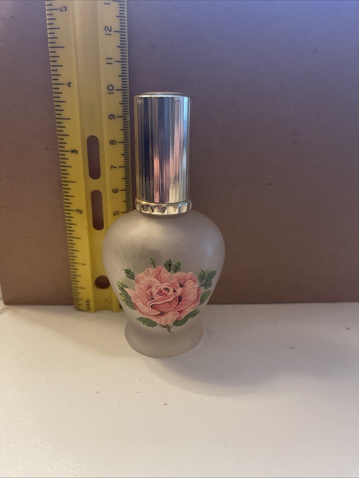 Vintage Frosted Glass Perfume Spray Bottle Flower Rose Motif Japan ...