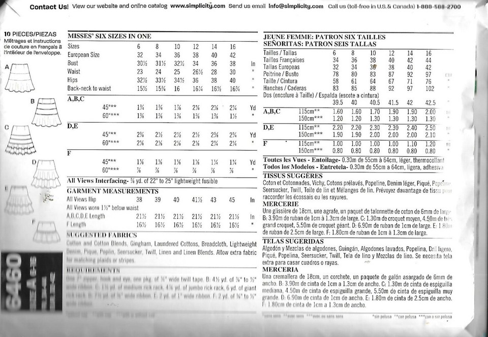 Vintage New Look #6460 Misses' TieredGypsy Peasant Skirts * Sizes 6 -16 ...