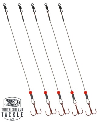 Ice Fishing Wire Tip Up Leader Rigs VMC Hooks 1/0 1 2 4 6 8 5-Pack Red ...